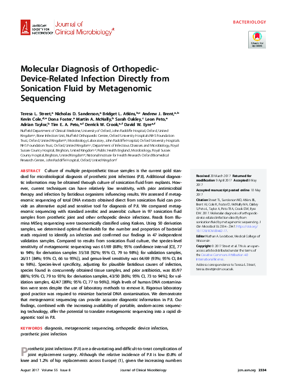 (PDF) Molecular diagnosis of orthopaedic device infection direct from ...
