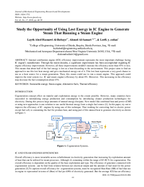 (PDF) Study the Opportunity of Using Lost Energy in IC Engine to ...