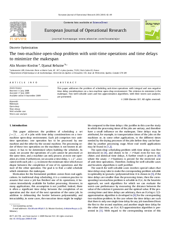 (PDF) The two-machine open-shop problem with unit-time operations and time delays to minimize ...