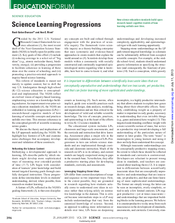 (PDF) Science Learning Progressions