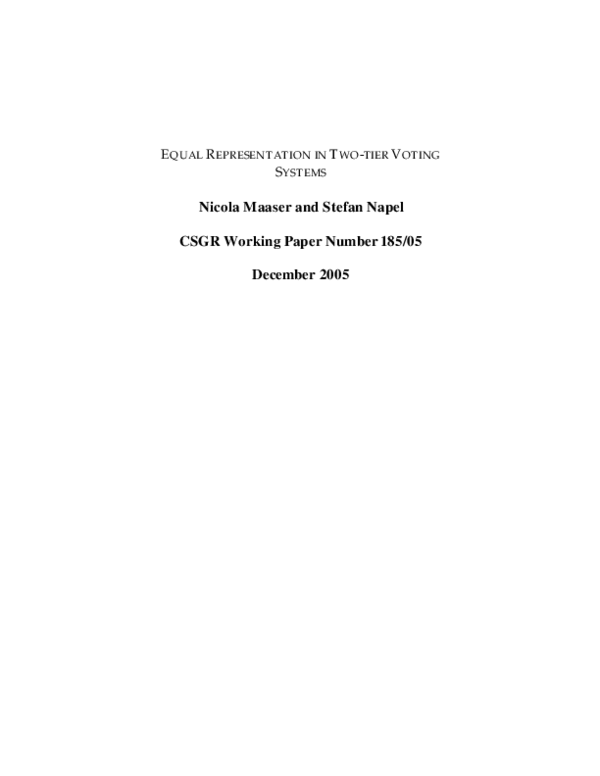 (PDF) Equal representation in two-tier voting systems