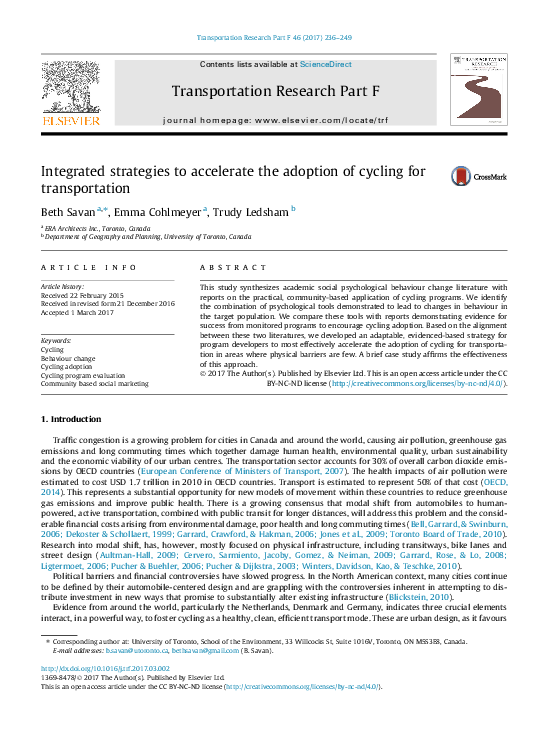 (PDF) Integrated strategies to accelerate the adoption of cycling for ...