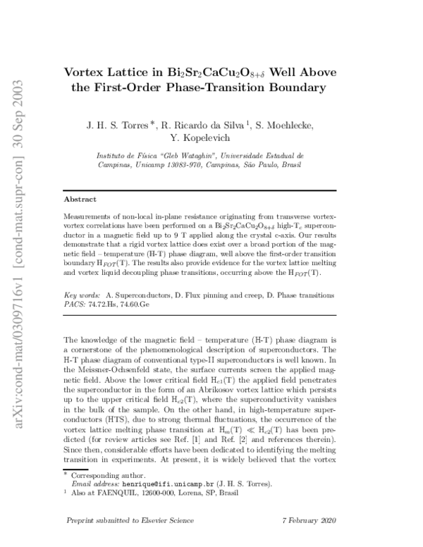 (PDF) Vortex lattice in Bi2Sr2CaCu2O8 well above the first-order phase transition boundary
