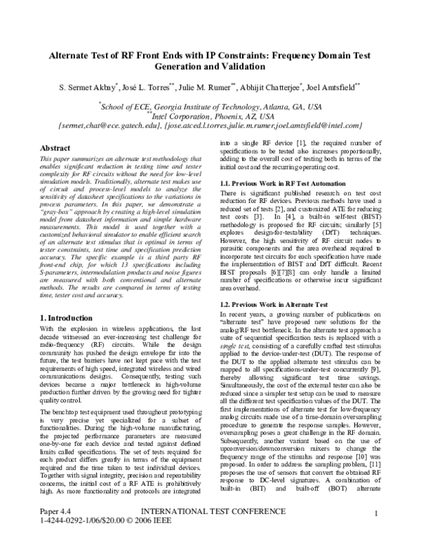 (PDF) Alternate Test of RF Front Ends with IP Constraints: Frequency ...