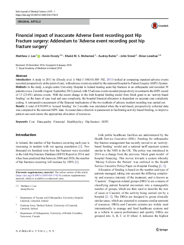 (PDF) Financial impact of inaccurate Adverse Event recording post Hip ...