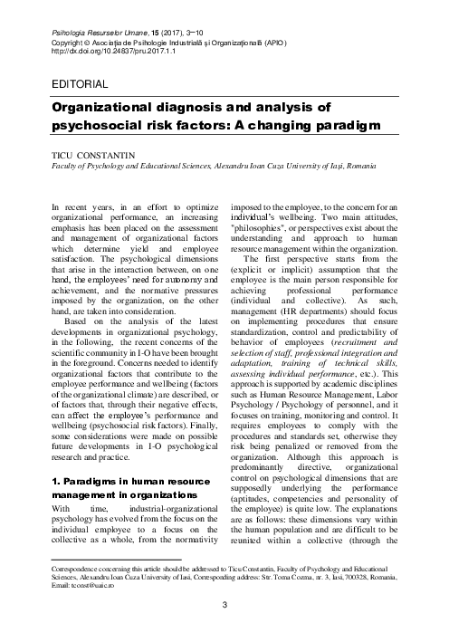 (PDF) Organizational diagnosis and analysis of psychosocial risk ...