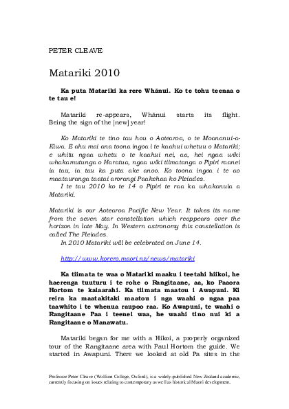 (PDF) Matariki 2010