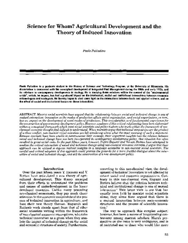 (PDF) Science for whom? Agricultural development and the theory of ...