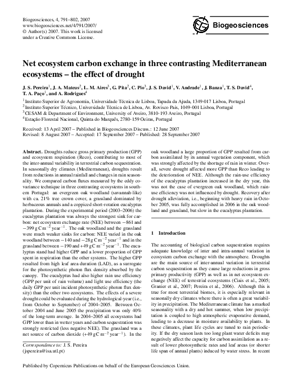 (PDF) Net ecosystem carbon exchange in three contrasting Mediterranean ...