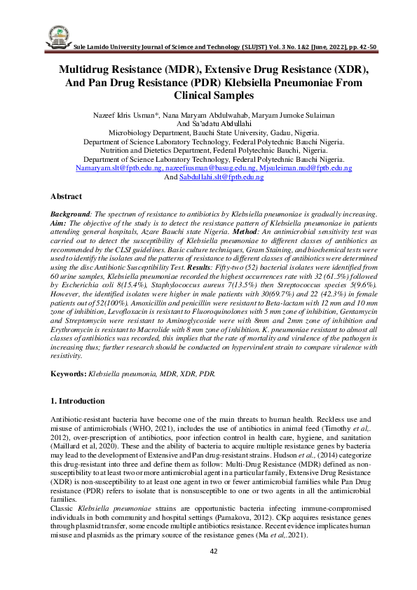 (PDF) Multidrug Resistance (MDR), Extensive Drug Resistance (XDR), And ...