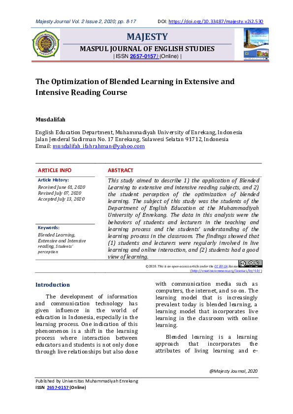 (PDF) The Optimization of Blended Learning in Extensive and Intensive ...