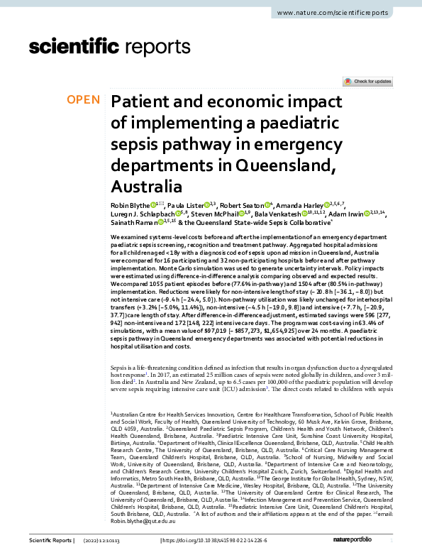 (PDF) Patient and economic impact of implementing a paediatric sepsis ...