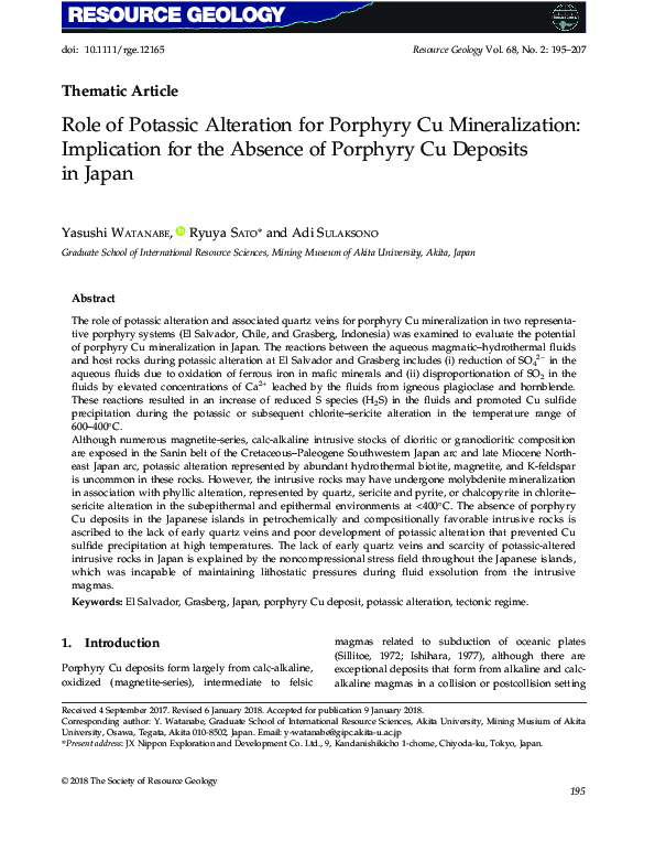 (PDF) Role of Potassic Alteration for Porphyry Cu Mineralization ...