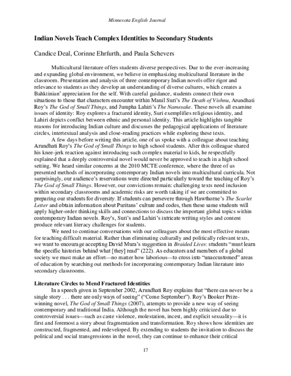 (PDF) Indian Novels Teach Complex Identities to Secondary Students