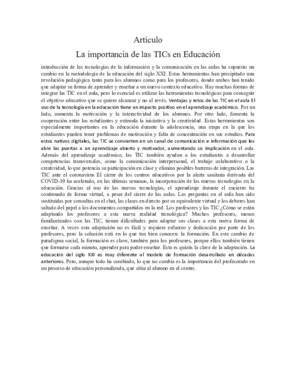 (DOC) Articulo La importancia de las TICs