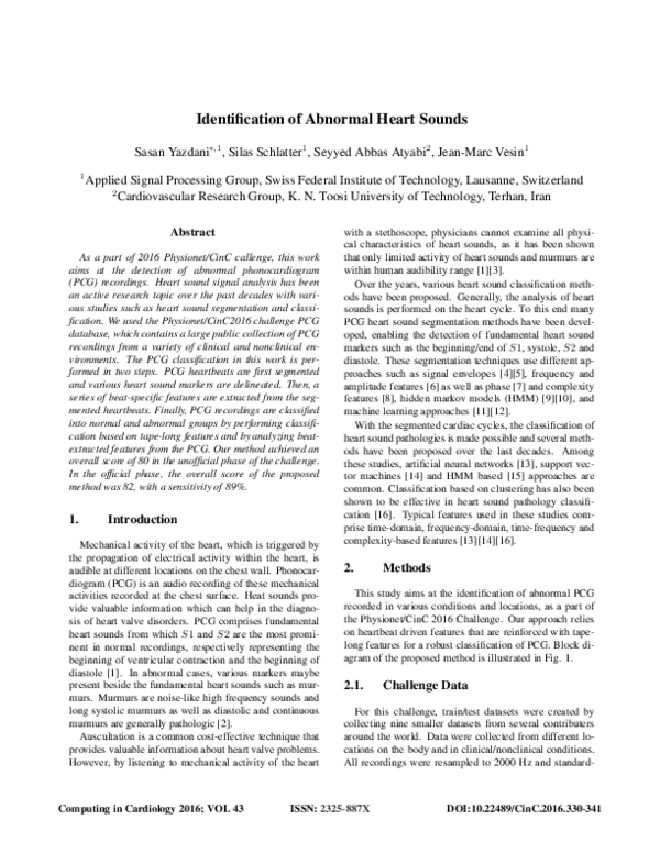 (PDF) Identification of Abnormal Heart Sounds