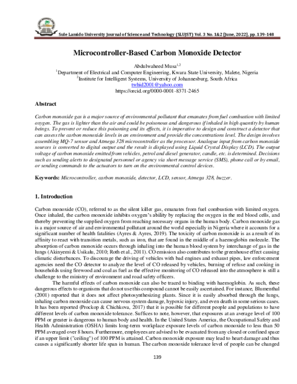 (PDF) Microcontroller-Based Carbon Monoxide Detector