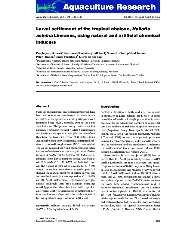 (PDF) Larval settlement of the tropical abalone, Haliotis asinina ...