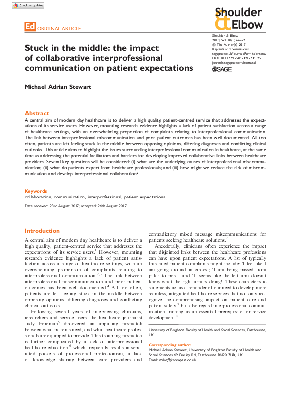 (PDF) Stuck in the middle: the impact of collaborative interprofessional communication on ...