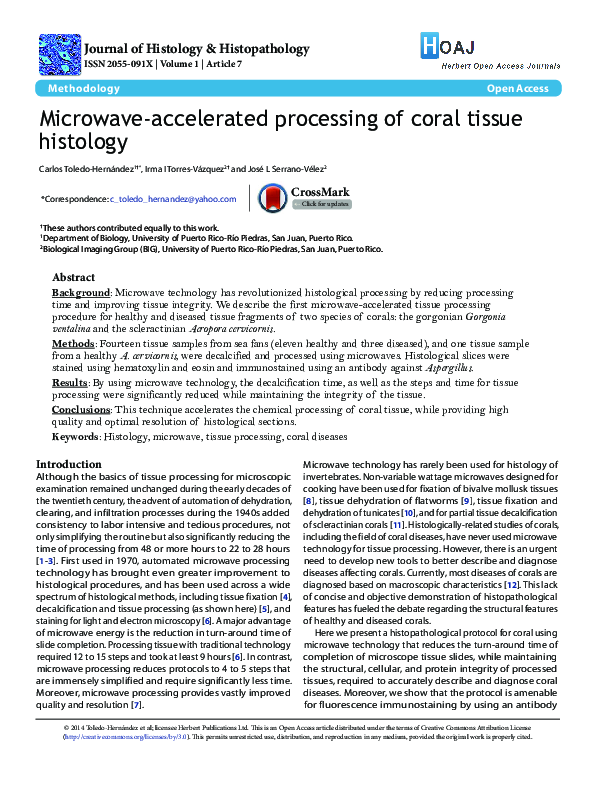 (PDF) Microwave-accelerated processing of coral tissue histology