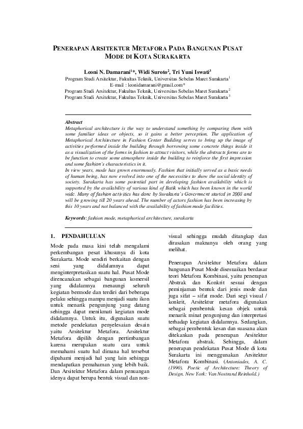 (PDF) Penerapan Arsitektur Metafora Pada Bangunan Pusat Mode di Kota ...