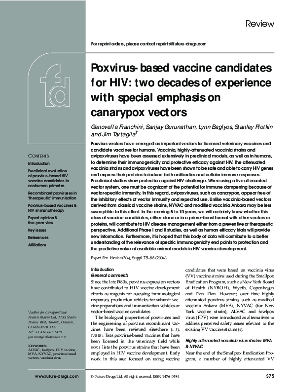 (PDF) Poxvirus-based vaccine candidates for HIV: two decades of ...