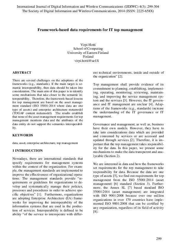 (PDF) Framework-Based Data Requirements for It Top Management