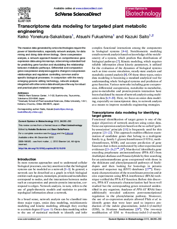 (PDF) Transcriptome data modeling for targeted plant metabolic engineering