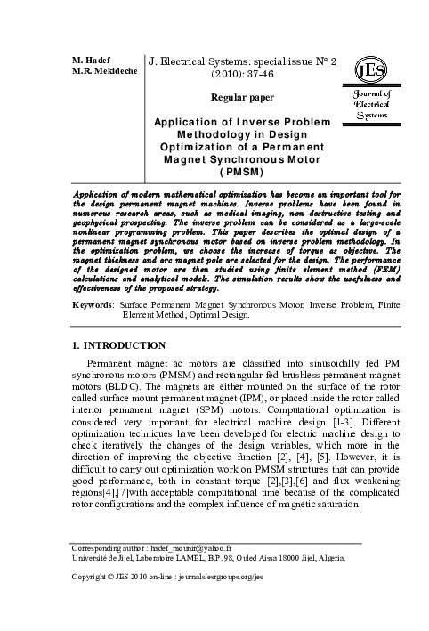 (PDF) Application of Inverse Problem Methodology in Design Optimization of a Permanent Magnet ...
