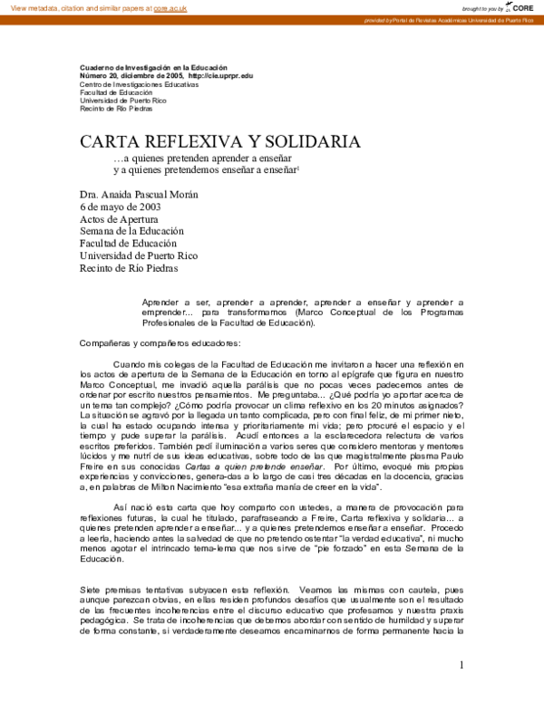 (PDF) Carta reflexiva y solidaria