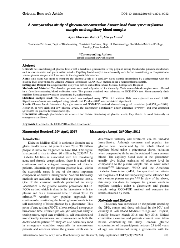 (PDF) A comparative study of glucose concentration determined from ...