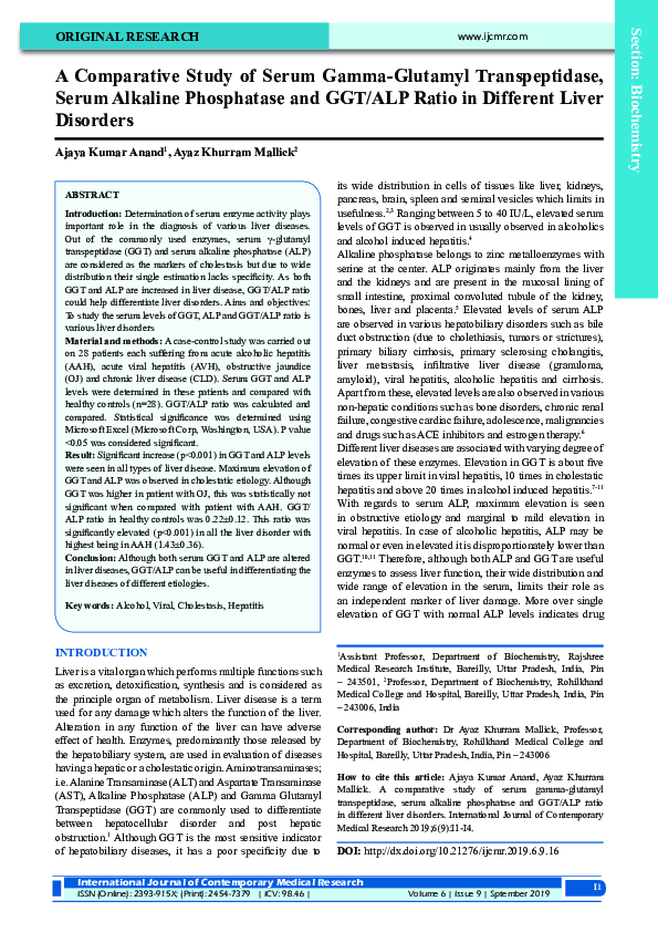 (PDF) A Comparative Study of Serum Gamma-Glutamyl Transpeptidase, Serum ...