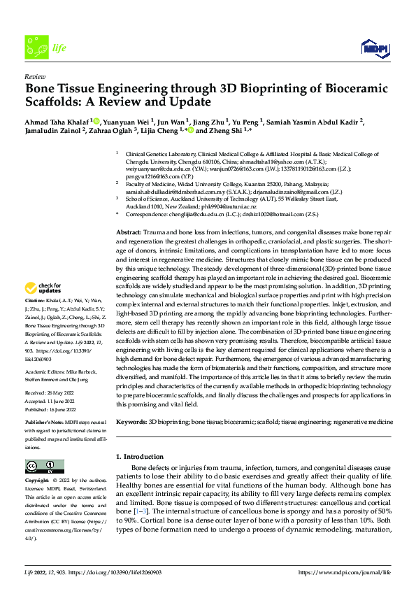 (PDF) Bone Tissue Engineering through 3D Bioprinting of Bioceramic Scaffolds: A Review and Update