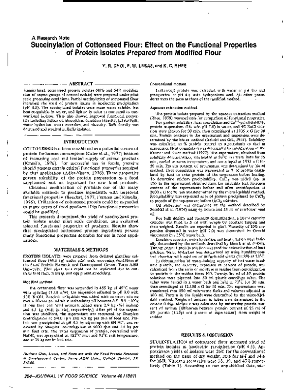 (PDF) Succinylation of Cottonseed Flour: Effect on the Functional ...