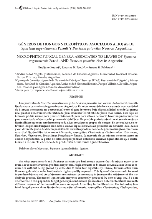 (PDF) GÉNEROS DE HONGOS NECROFÍTICOS ASOCIADOS A HOJAS DE Spartina ...