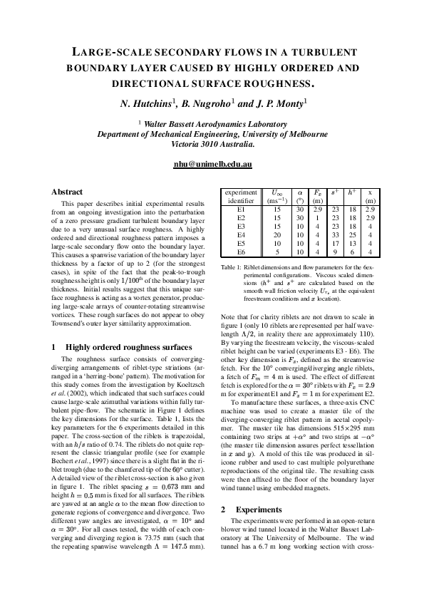 (PDF) Effects of Directional Surface Roughness on Turbulent Boundary Layers