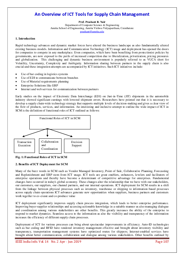 (PDF) An Overview of ICT Tools for Supply Chain Management