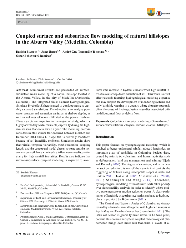 (PDF) Coupled surface and subsurface flow modeling of natural hillslopes in the Aburrá Valley ...