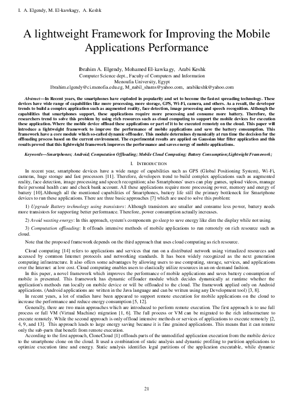 (PDF) A lightweight Framework for Improving the Mobile Applications ...