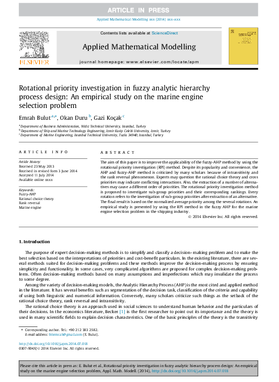 Pdf Rotational Priority Investigation In Fuzzy Analytic Hierarchy Process Design An Empirical