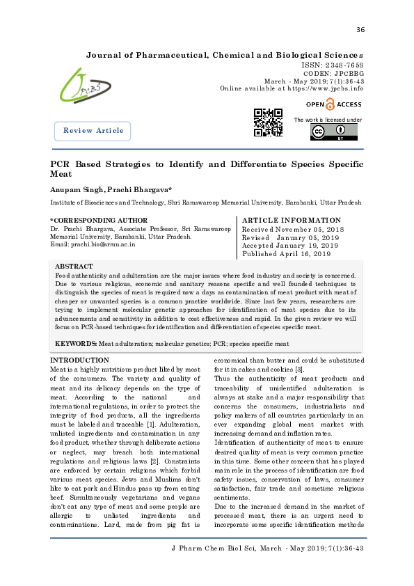 (PDF) PCR Based Strategies to Identify and Differentiate Species ...