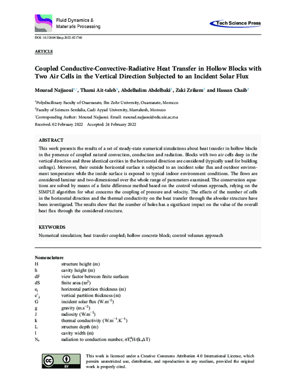 Pdf Coupled Conductive Convective Radiative Heat Transfer In Hollow Blocks With Two Air Cells