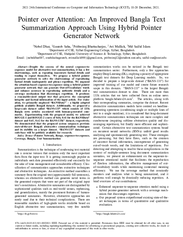 (PDF) Pointer over Attention: An Improved Bangla Text Summarization Approach Using Hybrid ...