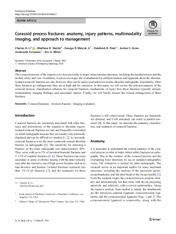 (PDF) Coracoid process fractures: anatomy, injury patterns ...