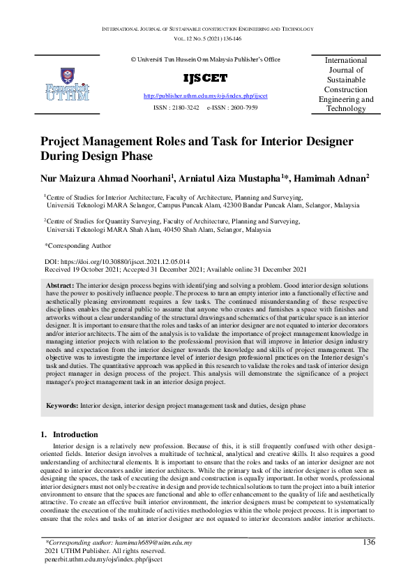 (PDF) Project Management Roles and Task for Interior Designer during ...