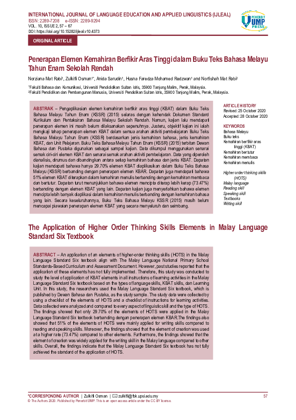 (PDF) Penerapan Elemen Kemahiran Berfikir Aras Tinggi dalam Buku Teks ...