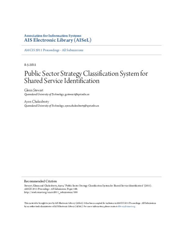 (PDF) Public Sector Strategy Classification System for Shared Service ...