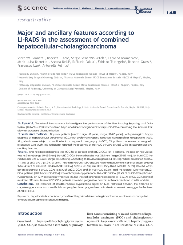 (PDF) Major and ancillary features according to LI-RADS in the ...