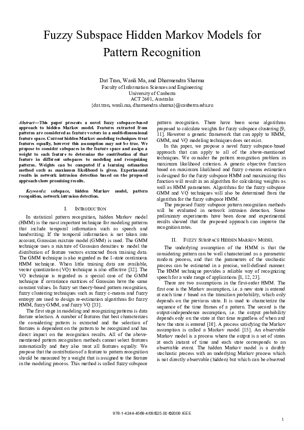 (PDF) Fuzzy Subspace Hidden Markov Models for Pattern Recognition