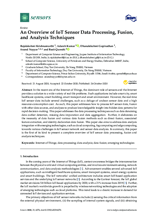 Pdf An Overview Of Iot Sensor Data Processing Fusion And Analysis